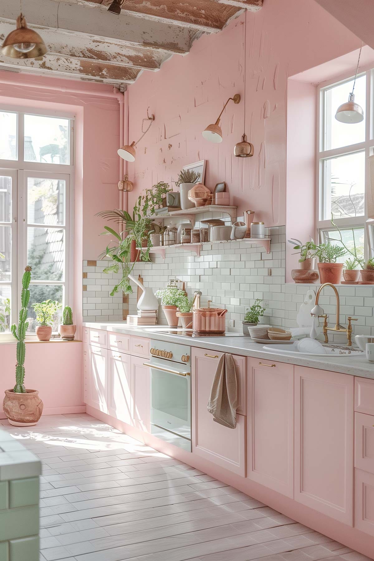 30+ Beautiful Pastel Dream Retro Pink Kitchen Ideas - Living Chic